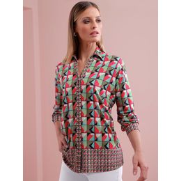 Langarmshirt Heine "Shirtbluse", Damen, Gr. 40, pink, schwarz, bedruckt, 95% Polyester, 5% Elasthan, bedruckt, gemustert, mehrfarbig, V-Ausschnitt, Shirts Langarmshirt