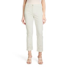 Stoffhose Betty Barclay "Damen mit Stickerei", Damen, Gr. 34, Normalgrößen, weiß (rohweiß), Obermaterial: 92% Baumwolle, 6% Elastomultiester, 2% Elasthan, slim fit 3/4-Länge, Hosen Stoffhose, Lochstickerei
