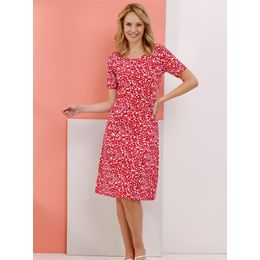 Jerseykleid Classic Basics "Jersey-Kleid", Damen, Gr. 44, Normalgr&ouml;&szlig;en, rot, wei&szlig;, bedruckt, Jersey, 100% Baumwolle, gebl&uuml;mt, gemustert, mehrfarbig, knielang, Rundhals, Kleider Jerseykleid