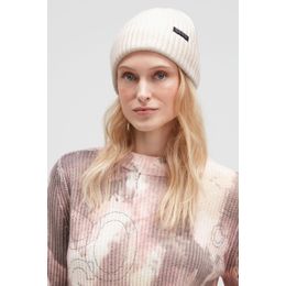 SOCCX Damen Strickm&uuml;tzewei&szlig;, unifarben, Materialmix, M&uuml;tzen, mit breitem Umschlag