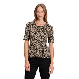 Kurzarmshirt Betty Barclay "Damen mit Rippenstruktur", Damen, Gr. 36, schwarz (khaki, schwarz), Rippware, Obermaterial: 95% Baumwolle, 5% Elasthan, tailliert normal, Rundhals, Shirts