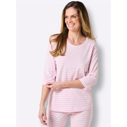 w&auml;schepur Pyjamaoberteil W&Auml;SCHEPUR "Schlafanzug-Shirt", Damen, Gr. 40/42, ros&eacute;, wei&szlig;, geringelt, 100% Baumwolle, gemustert, gestreift, Shirts