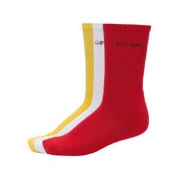 Urban Classics Herren Strümpfe "Urban Classics Unisex Wording Socks 3-Pack", Gr. 47gelb, rot, weiß, Baumwolle, Elasthan, Polyester, Socken