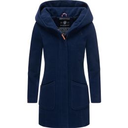 Wintermantel Marikoo "Maikoo", Damen, Gr. L (40), blau (navy), Oberstoff: 90% Polyacryl, 8% Viskose, 2% Elasthan, Futter: 100% Polyester, Ärmelfutter: 100% Polyester, tailliert Po-bedeckend, Ärmel ohne Ärmelschlitz normaler Saum, Mäntel Wintermantel, hochwertiger Mantel in Wollmantel-Optik mit großer Kapuze, Topseller