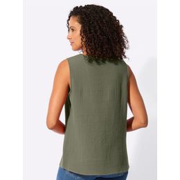 Casual Looks Damen Blusentop, gr&uuml;n, Gr. 52, unifarben, 100% Baumwolle, Blusen