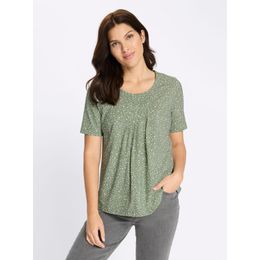 Kurzarmshirt Classic Basics "Kurzarm-Shirt", Damen, Gr. 46, eucalyptus, wei&szlig;, bedruckt, 100% Baumwolle, gemustert, mehrfarbig, Rundhals, Shirts