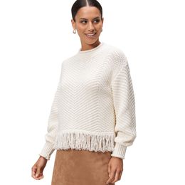 Strickpullover Zero "Damen mit Fransen", Damen, Gr. 38, eggnog, Strick, Obermaterial: 71% Polyacryl, 29% Baumwolle, Strukturmuster, figurumspielend h&uuml;ftlang, Rundhals, weit B&uuml;ndchen, Pullover Strickpullover, Fransen