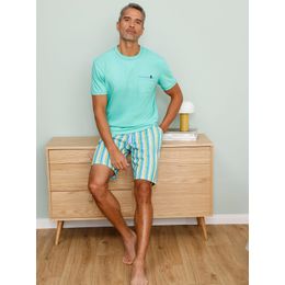 w&auml;schepur Shorty W&Auml;SCHEPUR, Damen, Gr. 52/54, blaugr&uuml;n, wei&szlig;, gestreift, 100% Baumwolle, Homewear-Sets Shorty
