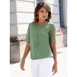 Rundhalsshirt Lady "Spitzen-Shirt", Damen, Gr. 36, gr&uuml;n (eucalyptus), 95% Viskose, 5% Elasthan, unifarben, Rundhals, Shirts Rundhalsshirt