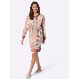 Inspirationen Damen Shirtkleid "Druck-Kleid", bunt, Gr. 42, gemustert, mehrfarbig, 76% Polyester, 20% Viskose, 4% Elasthan, Kapuzenfutter:5%