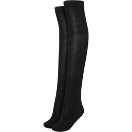 Urban Classics Damen Str&uuml;mpfe "Urban Classics Accessoires Ladies Overknee Socks 2-Pack", Gr. 36schwarz, grau, Elasthan, Polyester, unifarben, Socken
