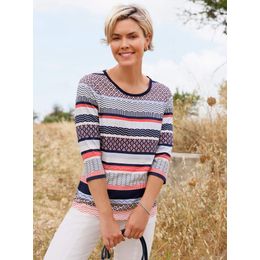 Print-Shirt Casual Looks "3/4-Arm-Shirt", Damen, Gr. 52, marine, grapefruit, bedruckt, 50% Baumwolle, 50% Modal, gemustert, mehrfarbig, Rundhals, Shirts