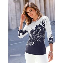 Lady Damen Strickpullover "3/4-Arm-Pullover", schwarz-wei&szlig;, Gr. 40, bedruckt, gebl&uuml;mt, gemustert, mehrfarbig, 60% Viskose, 40% Baumwolle, Pullover