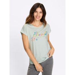Rundhalsshirt Classic Basics "Kurzarm-Shirt", Damen, Gr. 38, gr&uuml;n (mint, gelb), 100% Baumwolle, bedruckt, gemustert, Rundhals, Shirts Rundhalsshirt