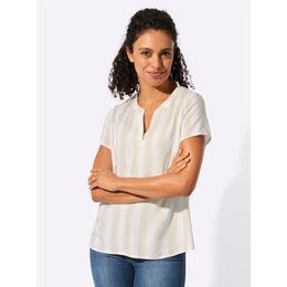 Schlupfbluse Inspirationen, Damen, Gr. 40, beige (sand, wei&szlig;), 100% Viskose, bedruckt, gemustert, mehrfarbig, Rundhals, Blusen Schlupfbluse
