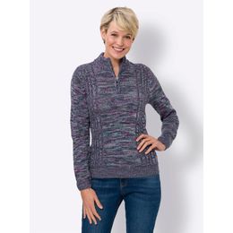 Strickpullover Classic Basics "Stehkragen-Pullover", Damen, Gr. 40, blau (mittelblau, meliert), 100% Polyacryl, gemustert, mehrfarbig, meliert, Pullover Strickpullover