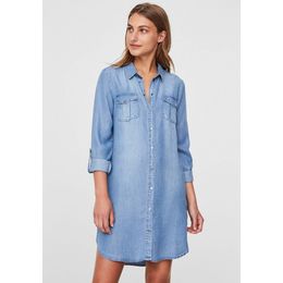V&eacute;ro Moda Jeanskleid VERO MODA "VMSILLA", Damen, Gr. L, N-Gr, blau (light blau denim), Web, Obermaterial: 100% Lyocell (TENCEL&trade;), gerade kurz, verstellbar 1-Knopf-Manschette mit Schlitz, Kleider