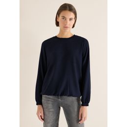 Langarmbluse Cecil, Damen, Gr. L (42), universal blau, Stoff, 56% Viskose, 43% Polyester, 1% Elasthan, Strukturmuster, normal normal, Rundhals, Bündchen, Blusen