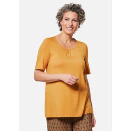 GOLDNER Damen Langarm-Poloshirt "Kurzgr&ouml;&szlig;e Zeitloses Shirt, modernes Raffdetail", gelb, Gr. 20, Obermaterial: 95% Viskose CV. 5% Elasthan EL., Shirts