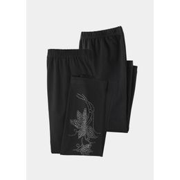 GOLDNER Damen 2-in-1-Hose "Bequeme Baumwoll-Leggings, 2-St&uuml;ck", schwarz, Gr. 46, Obermaterial: 95% Baumwolle CO. 5% Elasthan EL., Hosen, Glitzermotiv