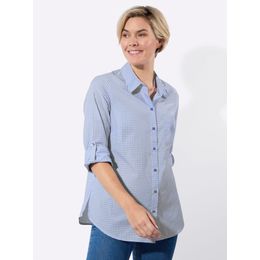 Classic Basics Damen Longbluse, blau, Gr. 38, gemustert, kariert, 50% Baumwolle, 50% Polyester, Blusen