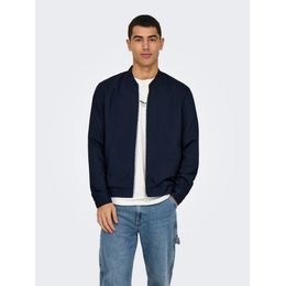 Only & Sons Bomberjacke ONLY & SONS "ONSMARK BOMBER 0209 NOOS", Herren, Gr. L, blau (night sky), Web, Obermaterial: 64% Viskose, 31% Polyester, 5% Elasthan, unifarben, normal, Rundhals, Bündchen, Jacken