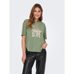 Kurzarmshirt Only "ONLFREE LIFE S/S BOTANICAL TOP BOX JRS", Damen, Gr. S (36), gr&uuml;n (hedge gr&uuml;n print:elegance), Jersey, Obermaterial: 70% Modal, 30% Polyester, bedruckt, Rundhals, Shirts