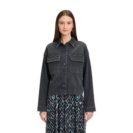 BETTY & CO Jackenblazer BETTY & CO "Damen mit aufgesetzten Taschen", Damen, Gr. 44, gr&uuml;n (dunkelgrau denim), Obermaterial: 94% Baumwolle, 5% Polyester, 1% Elasthan, oversize normal, Blazer