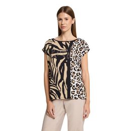 Kurzarmshirt Betty Barclay "Damen mit Aufdruck", Damen, Gr. 38, schwarz (schwarz, braun), Web, Obermaterial: 100% Viskose, loose fit normal, U-Boot-Ausschnitt, Shirts, Druck
