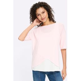 2-in-1-Shirt Heine "2-in-1-Shirt", Damen, Gr. 34, rosa (hellros&eacute;), 95% Polyester, 5% Elasthan, unifarben, U-Boot-Ausschnitt, Shirts 2-in-1 Shirt