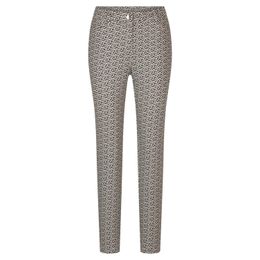 GOLDNER Damen Stoffhose "Kurzgr&ouml;&szlig;e Slim Fit Printhose mit hohem Bund", beige, Gr. 22, Obermaterial: 89% Polyester PES. 11% Elasthan EL., Hosen,