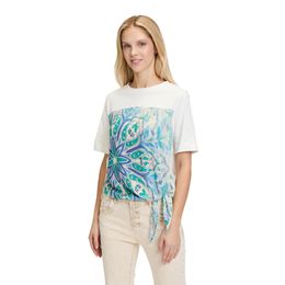 Kurzarmshirt Cartoon "Damen mit Schleifenknoten", Damen, Gr. 34, blau (wei&szlig;, blau), Obermaterial: 100% Baumwolle, loose fit normal, Rundhals, Shirts, Materialmix