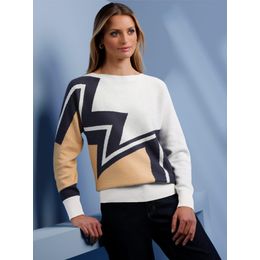 Strickpullover Heine "Pullover", Damen, Gr. 48, ecru, camel, gemustert, 50% Baumwolle, 50% Polyacryl, gemustert, mehrfarbig, Pullover Strickpullover