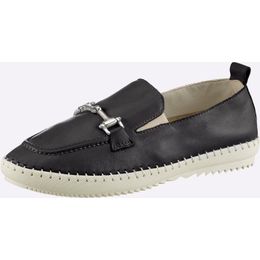 Heine Damen Slipper, Gr. 36, schwarz, Leder, Schuhe