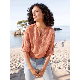 Schlupfbluse Inspirationen, Damen, Gr. 42, papaya, ecru, 100% Baumwolle, gemustert, mehrfarbig, V-Ausschnitt, Blusen Schlupfbluse