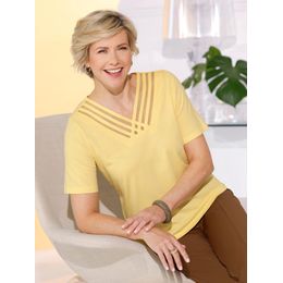 Kurzarmshirt CLASSIC "Kurzarm-Shirt", Damen, Gr. 52, zitrone, 50% Baumwolle, 50% Modal, unifarben, V-Ausschnitt, Shirts