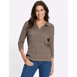 Inspirationen Damen Polokragenpullover "Polopullover", grau, Gr. 42, unifarben, 100% Baumwolle, Pullover