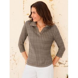 Inspirationen Damen Polokragenpullover "Polopullover", grau, Gr. 44, unifarben, 100% Baumwolle, Pullover