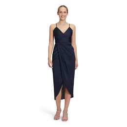 Abendkleid Vera Mont "Damen mit Raffung", Damen, Gr. 36, Normalgr&ouml;&szlig;en, blau (night sky), Satin, Obermaterial: 100% Polyester. Futter: 100% Polyester, figurbetont lang, V-Ausschnitt, Kleider Abendkleid, Material