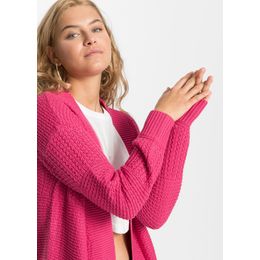 Longstrickjacke bonprix "Longstrickjacke", Damen, Gr. 52/54 (XXL), rosa (dunkelpink), Obermaterial: 50% Baumwolle, 50% Polyacryl, loose fit, Strickjacken Longstrickjacke, Longstrickjacke