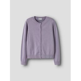name it M&auml;dchen Strickjacke "NKFVALANE LS KNIT CARD NOOS"lavender gray, Gr. 146, unifarben, Strick, Obermaterial: 100% Baumwolle, Strickjacken