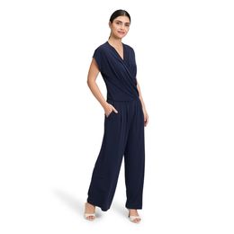Overall Vera Mont "Damen in 7/8 L&auml;nge", Damen, Gr. 34, Normalgr&ouml;&szlig;en, blau (night sky), Obermaterial: 95% Polyester, 5% Elasthan, figurumspielend, V-Ausschnitt, Overalls Overall, Muster