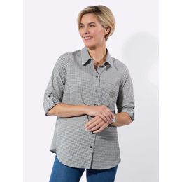 Classic Basics Damen Longbluse, grau, Gr. 42, gemustert, kariert, 50% Baumwolle, 50% Polyester, Blusen