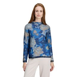 Strickpullover Betty Barclay "Damen mit Print", Damen, Gr. 36, bunt (blau, camel), Strick, Obermaterial: 50% Polyester, 25% Baumwolle, 25% Polyacryl, l&auml;ssig geschnitten normal, Pullover Strickpullover