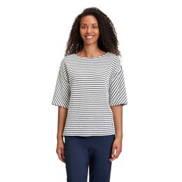 BETTY & CO Kurzarmshirt BETTY & CO "Damen mit Rundhalsausschnitt", Damen, Gr. 38, blau (wei&szlig;, dunkelblau), Obermaterial: 67% Baumwolle, 20% Polyester, 11% Viskose, 2% Elasthan, loose fit normal, U-Boot-Ausschnitt, Shirts, Struktur