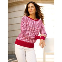 Rundhalspullover Classic Basics "Pullover", Damen, Gr. 40, marine, rot, gemustert, 50% Baumwolle, 50% Polyacryl, gemustert, mehrfarbig, Pullover Rundhalspullover