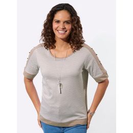 Kurzarmshirt Casual Looks "Ringelshirt", Damen, Gr. 42, sesam, wei&szlig;, geringelt, 100% Baumwolle, gemustert, gestreift, Rundhals, Shirts