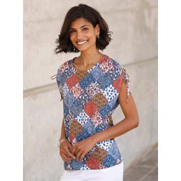 Kurzarmshirt Classic Basics "Kurzarm-Shirt", Damen, Gr. 54, blau (taubenblau, terra, bedruckt), 100% Baumwolle, bedruckt, gemustert, mehrfarbig, Rundhals, Shirts