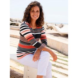 Rundhalsshirt Casual Looks "Shirt", Damen, Gr. 44, erdbeere, schwarz, geringelt, 95% Viskose, 5% Elasthan, bedruckt, gemustert, gestreift, mehrfarbig, Rundhals, Shirts Rundhalsshirt