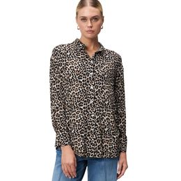 Hemdbluse Zero "Damen mit Leomuster", Damen, Gr. 40, beigeschwarz, Web, Obermaterial: 100% Viskose; Besatz: 63% Polyacryl, 37% Polyamid; &Auml;rmelfutter: 63% Polyacryl, 37% Polyamid, bedruckt, figurumspielend normal, weit B&uuml;ndchen, Blusen Hemdbluse
